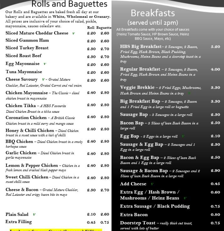 Menu at The Hot Bread Shop fast food, Newport