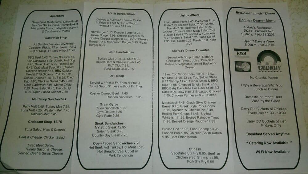 Menu at Andrea’s Family Restaurant, Cudahy