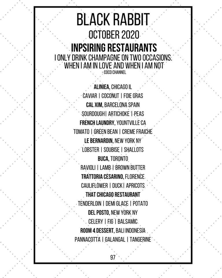 Menu at Black Rabbit restaurant, Moncton