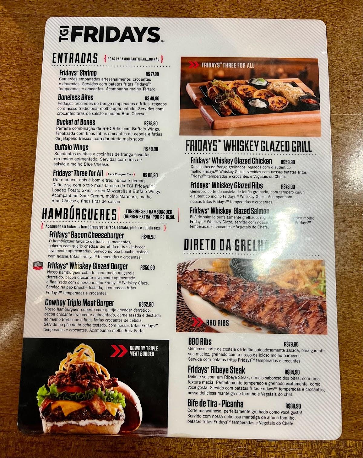 Menu em TGI Fridays restaurante, Rio de Janeiro
