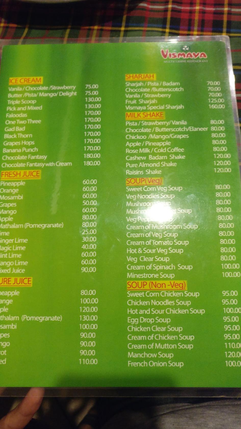 Menu at Vismaya Restaurant Kattakada, Kulathummal