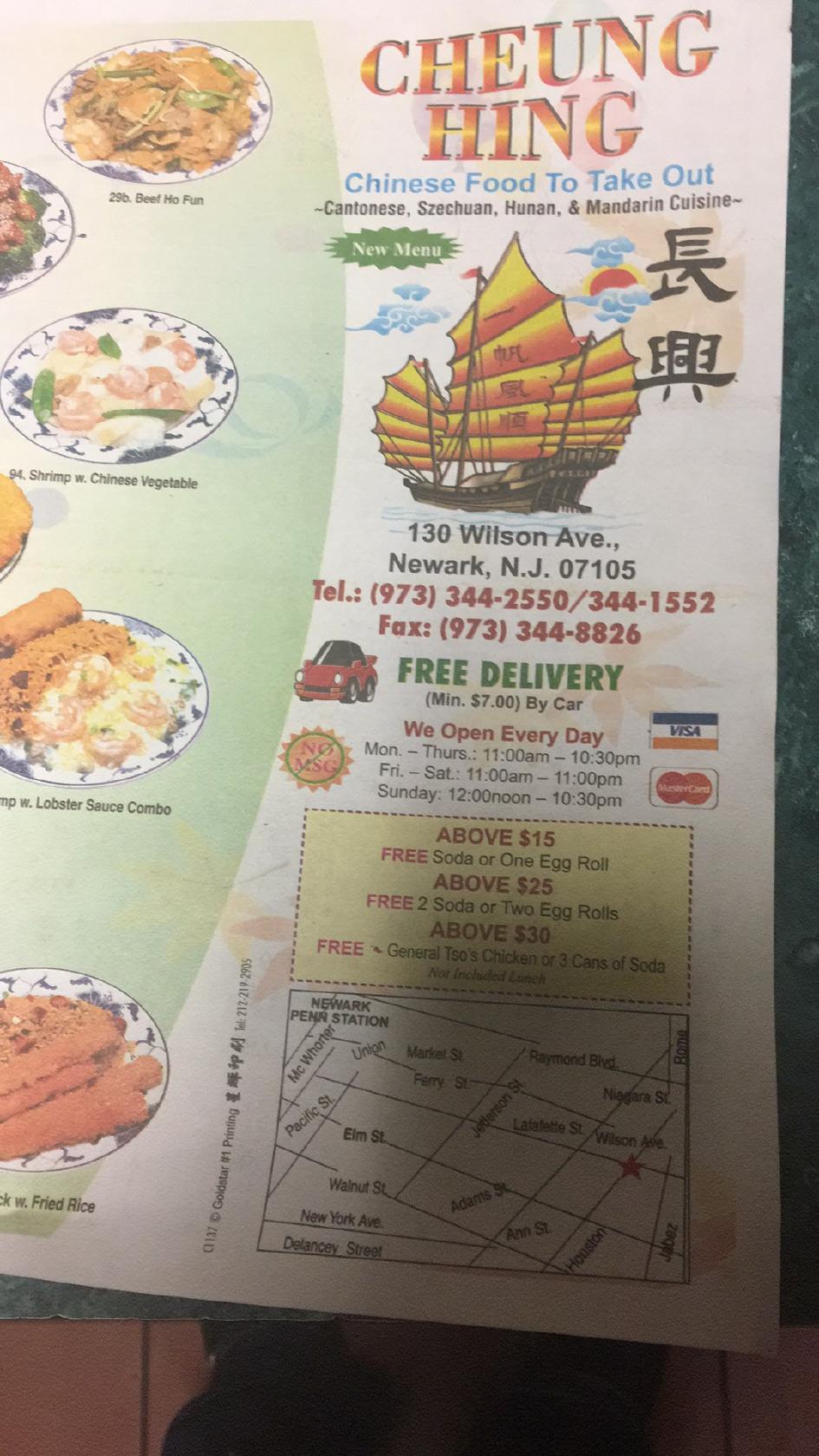 Menu at Cheung Hing Kitchen restaurant, Newark