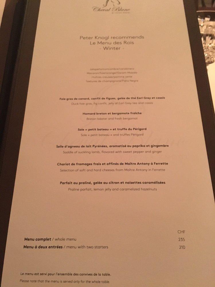 Menu da Cheval Blanc by Peter Knogl, Basilea, Grand Hotel LES TROIS ROIS