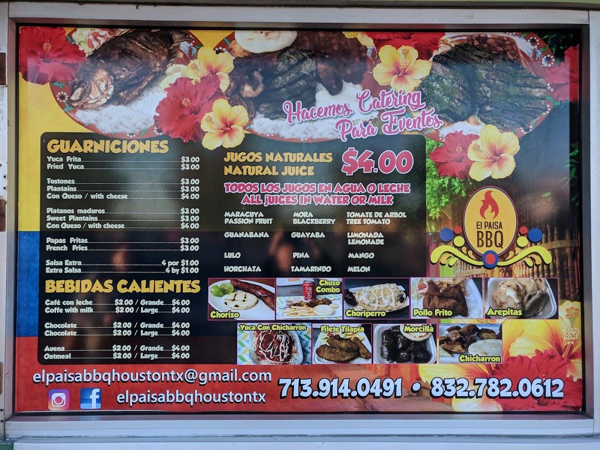 Carta de El Paisa BBQ, Houston