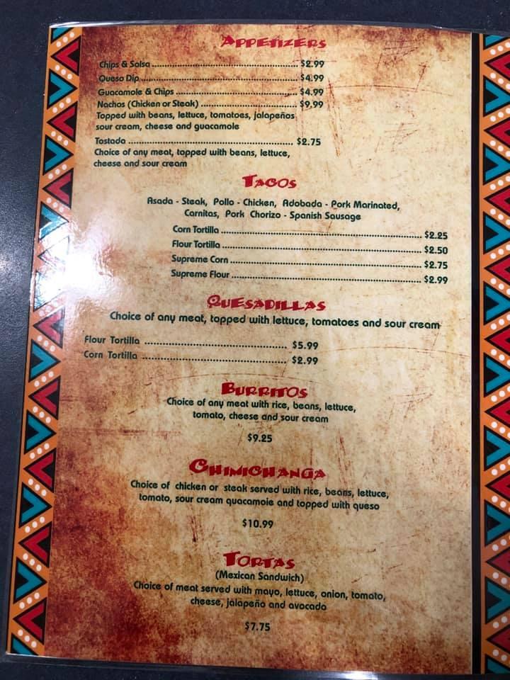 Menu at El Taco Rico Mexican Kitchen restaurant, DeLand