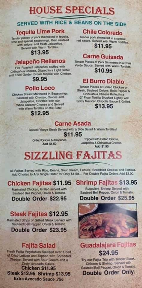 Menu at El Toro Restaurant, Clinton