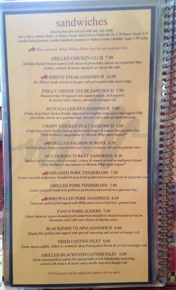 Menu at Fiddlestiks Food & Spirits Company restaurant, Hannibal