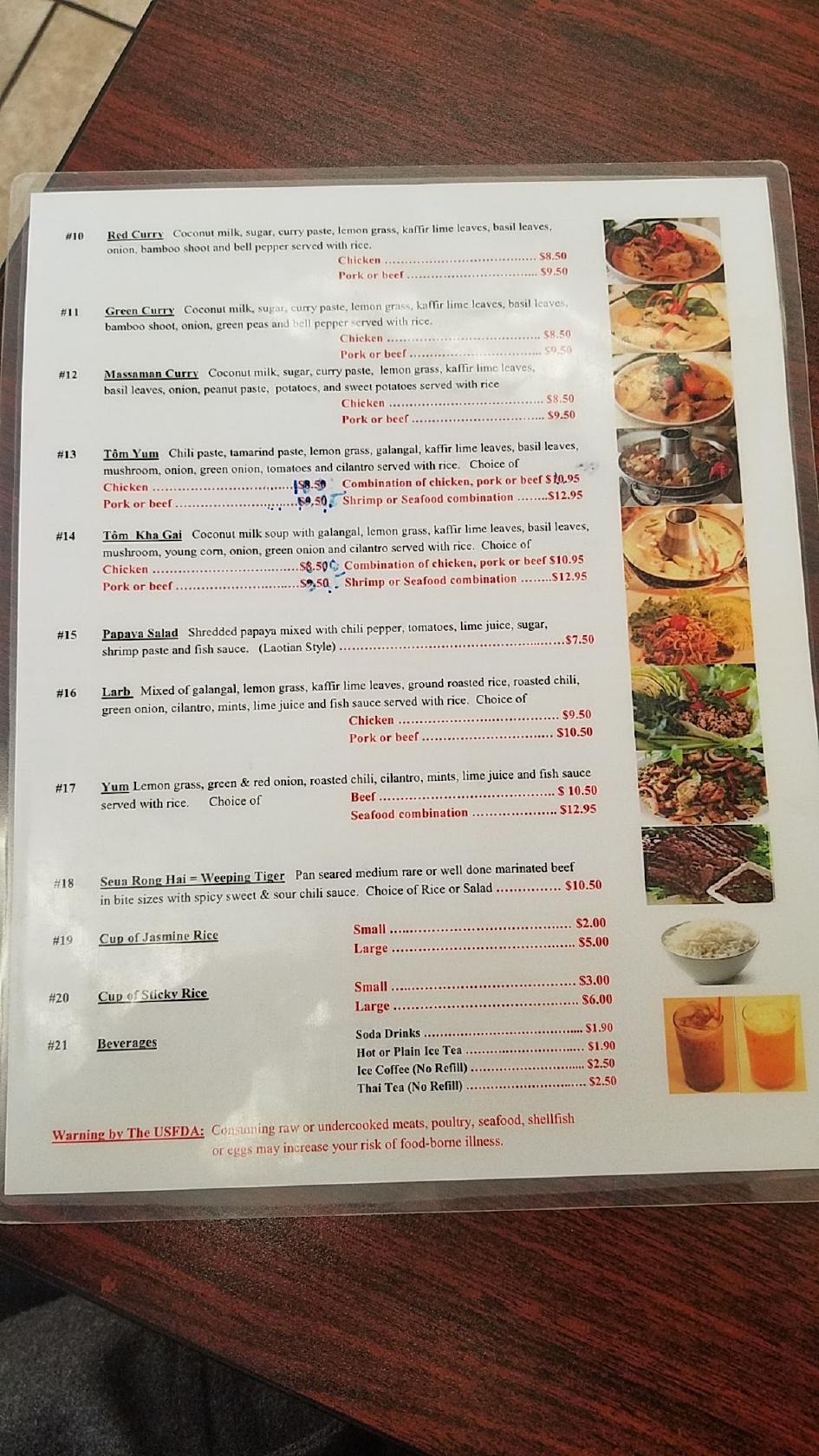 Menu at Four J's (Lao/Thai Dine-In From Togo Boxes or Takeout ...