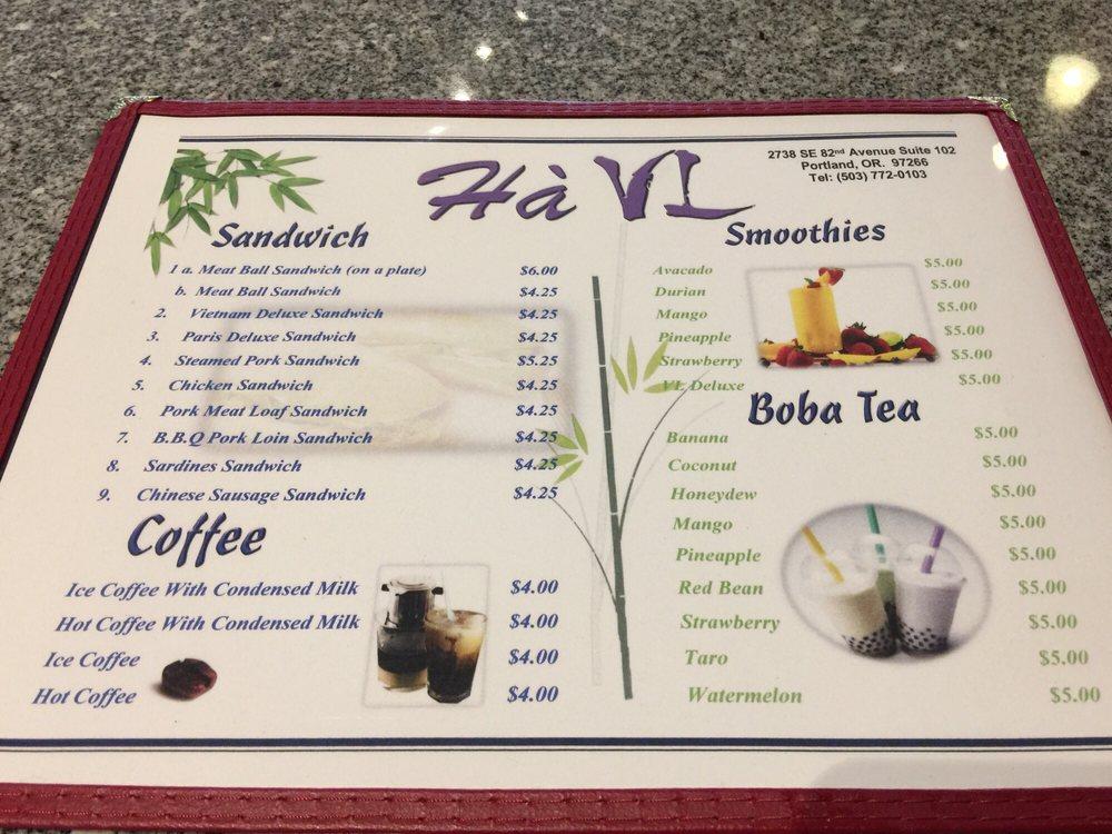 Menu at HA VL Vietnamese Noodle Soup restaurant, Portland