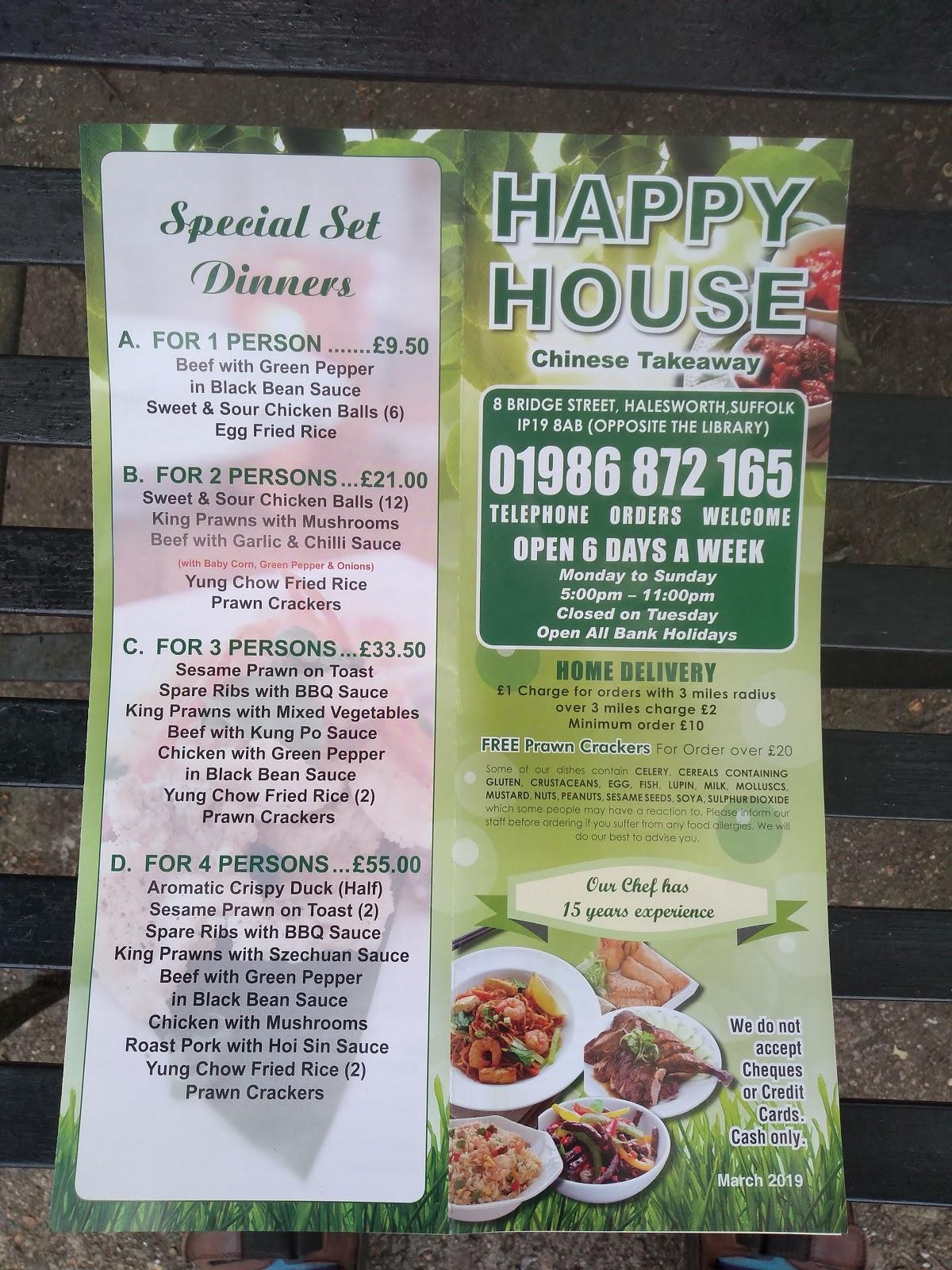 Menu at Happy House restaurant, Halesworth