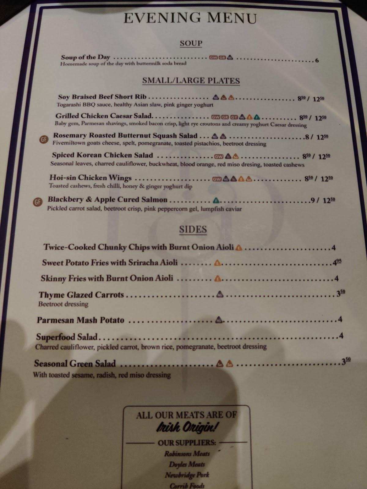 Menu at Lemon & Duke pub & bar, Dublin