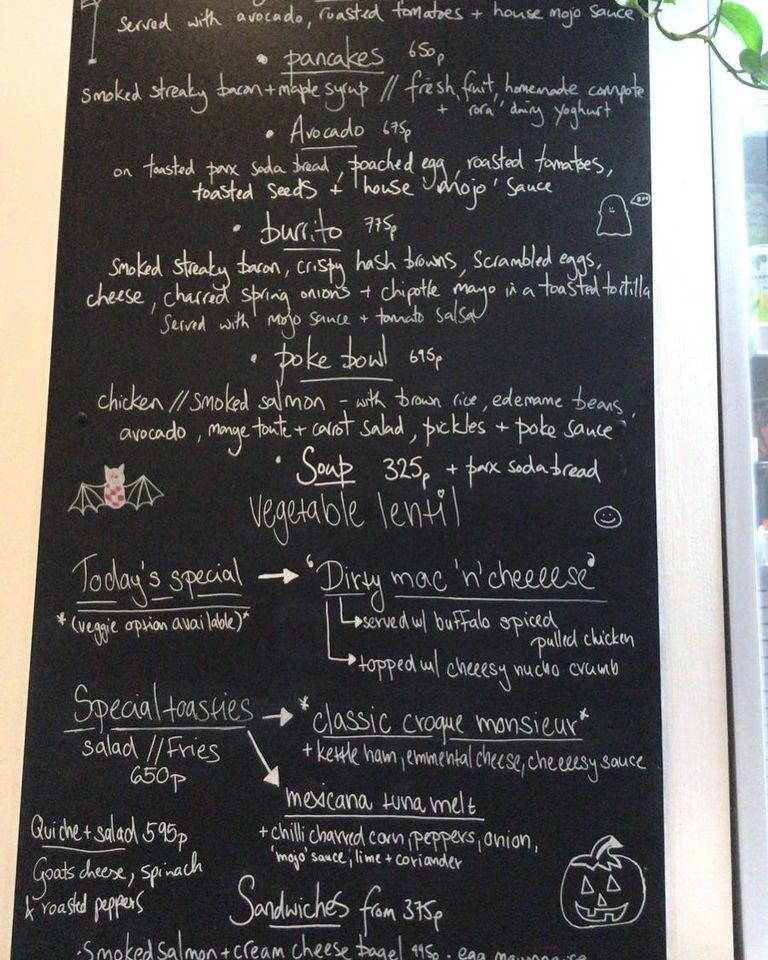 Menu at Parx Cafe, Aberdeen