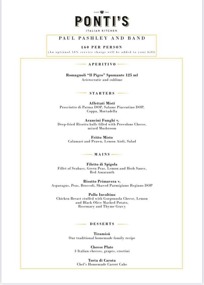 Menu at Ponti's Italian Kitchen restaurant, Sheffield
