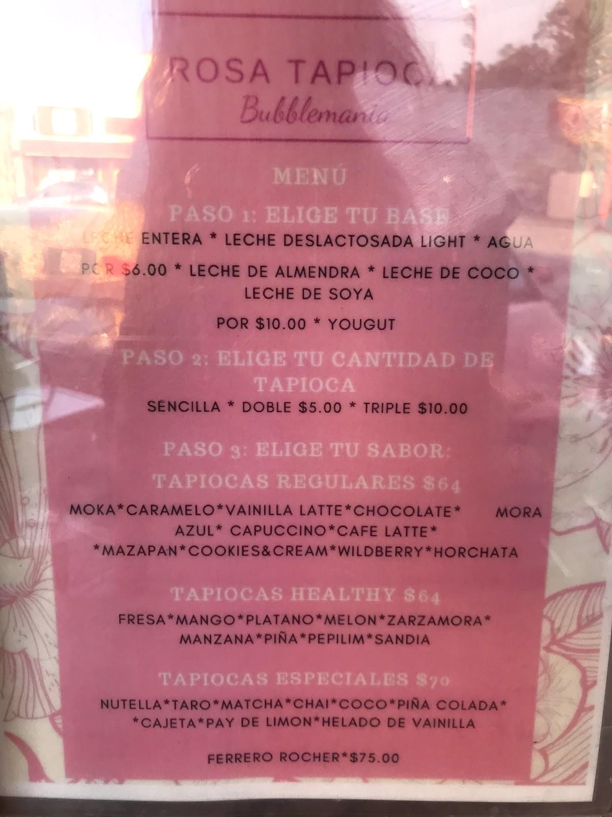 Carta del café Rosa Tapioca, Cuernavaca