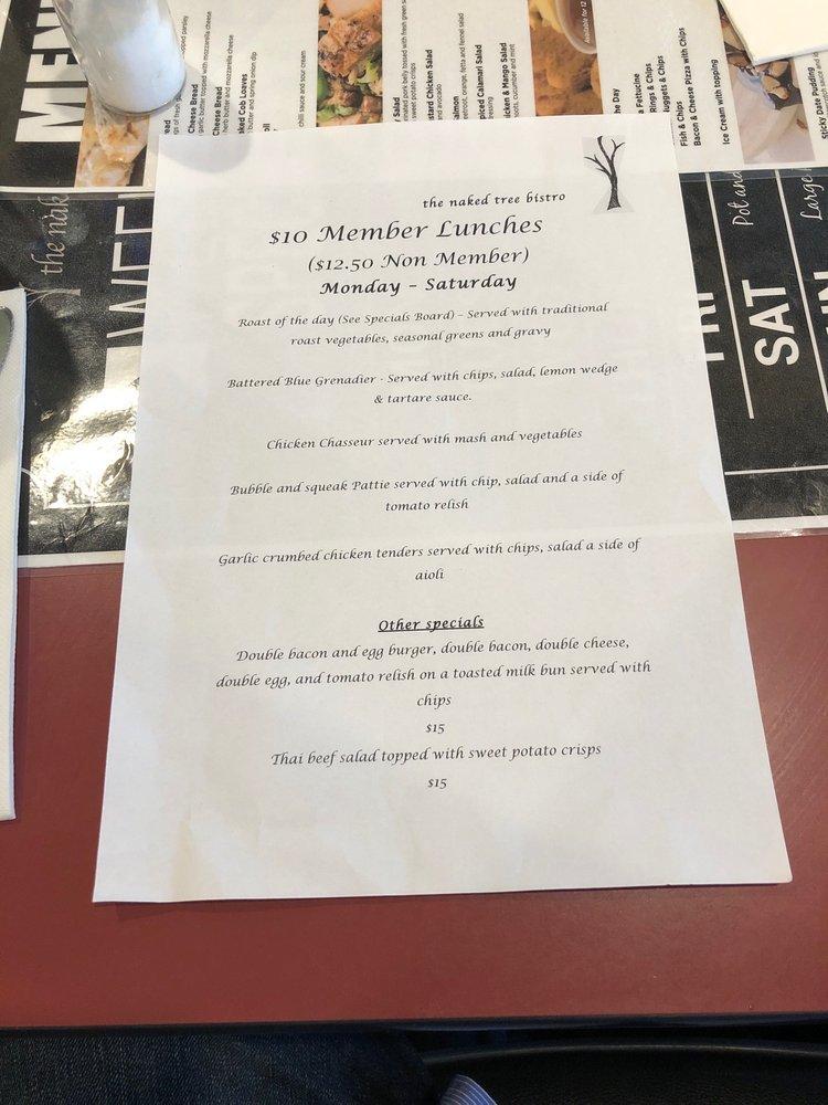 Menu at Shepparton Club, Shepparton