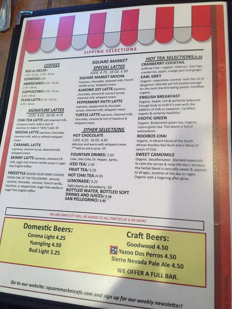 Menu at Square Market & Cafe, Columbia