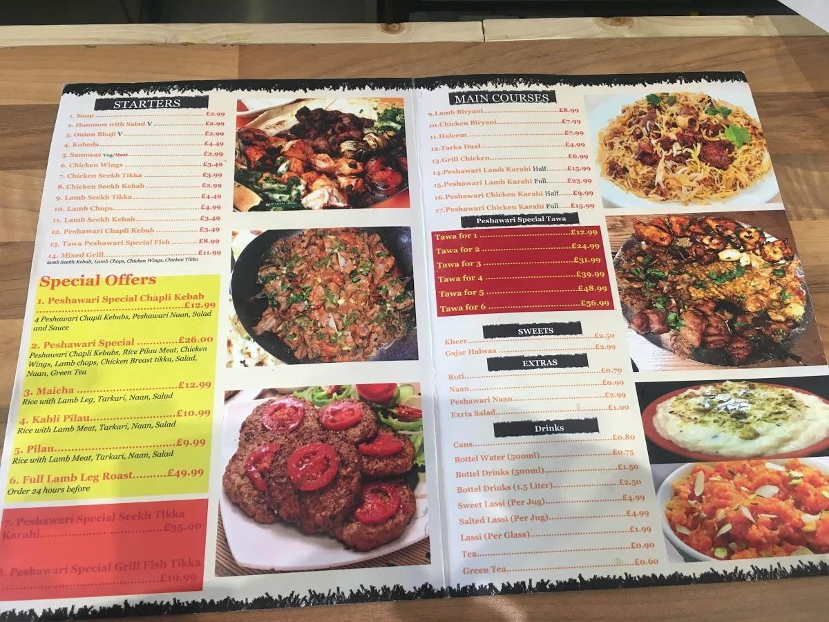 Menu at Taste of Peshawar restaurant, Wembley