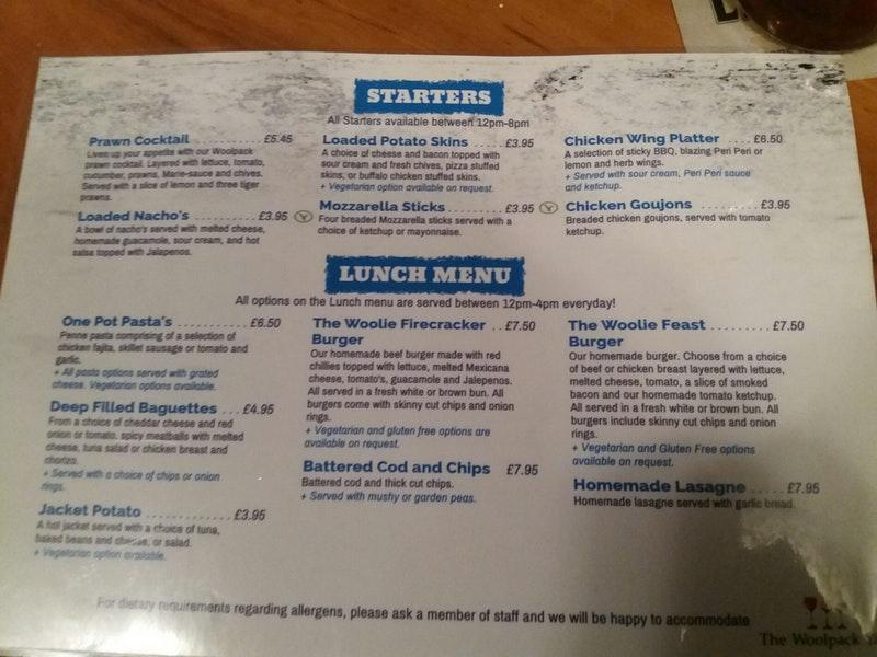 Menu at The Woolpack Yard pub & bar, Norwich