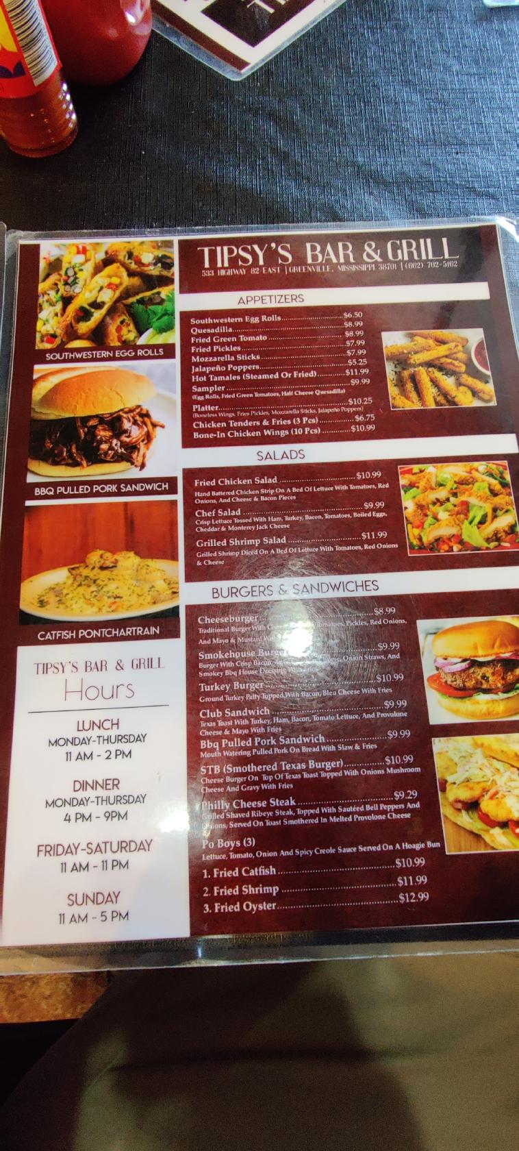 Menu at Tipsy’s Bar & Grill, Greenville