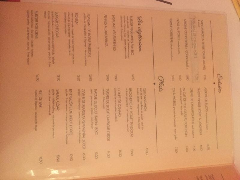 Menu at Le Vertigo 104 restaurant, Pantin
