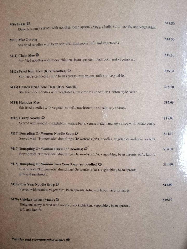 Menu at Aunty Mena's Vegetarian Restaurant & Cafe, Wellington