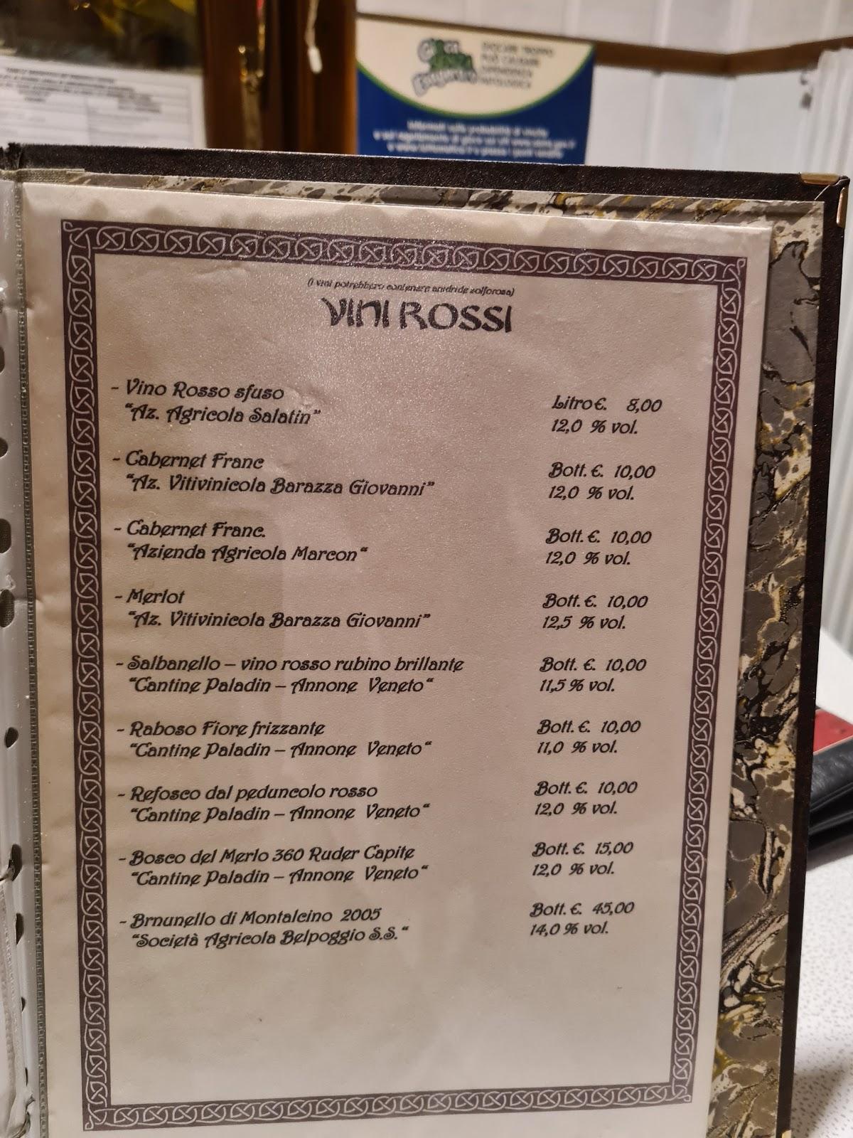 Menu at Bar Trattoria Al Vecio Ritrovo, Colle Umberto