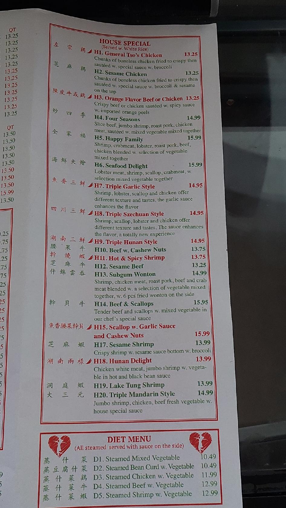Menu at Dragon Village restaurant, Etna, Columbia Rd SW