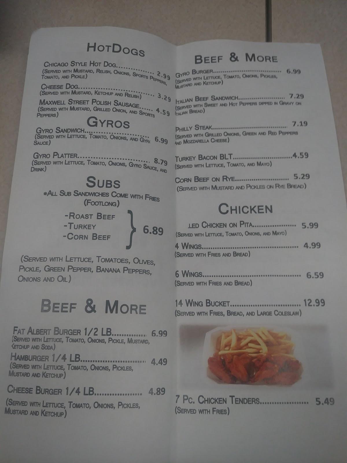 Menu at Fat Albert's restaurant, Jackson