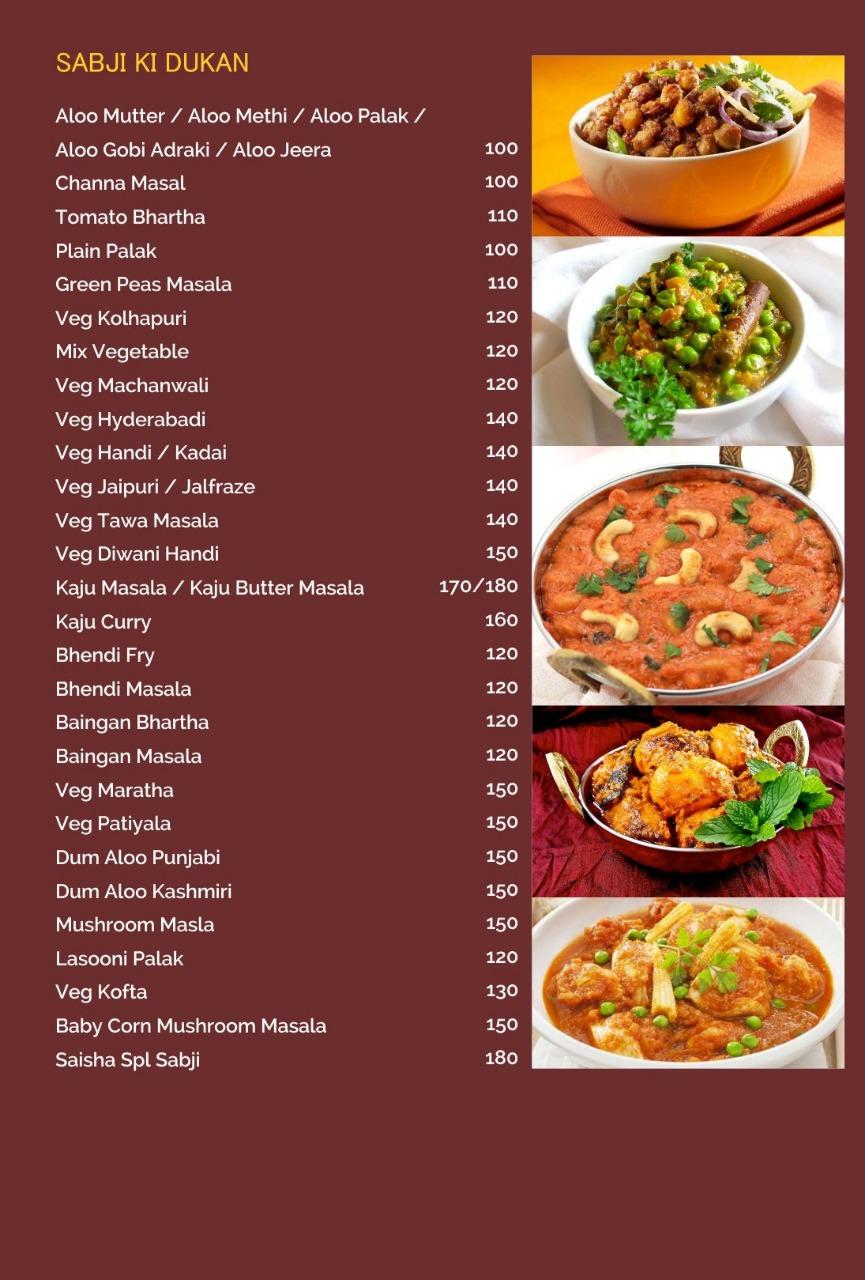 Menu at HOTEL SAISHA - Wonders of Taste, Thane