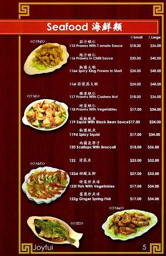 Menu at Joyful Restaurant, Christchurch, 102 Riccarton Rd