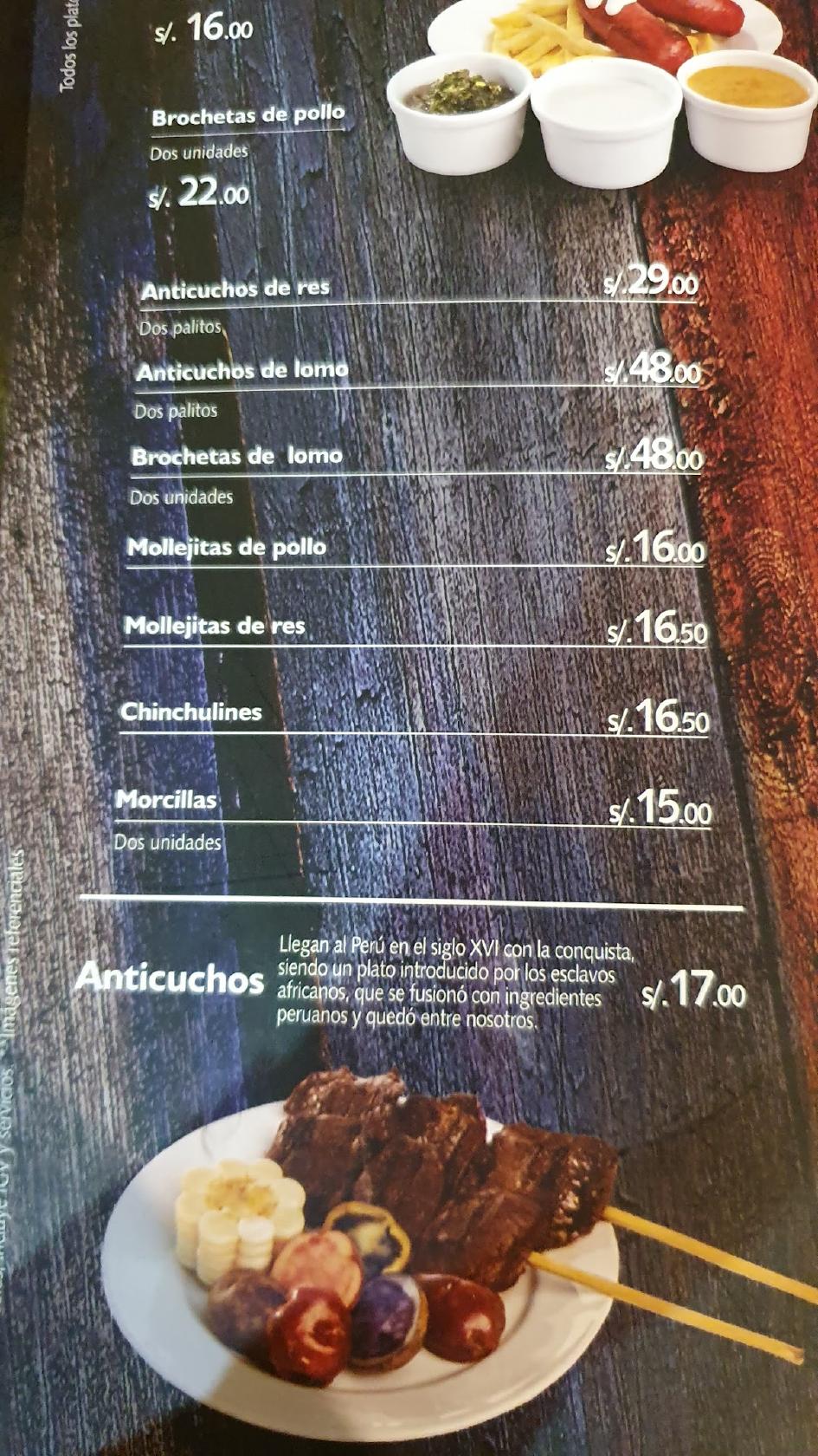 Carta del restaurante Las Canastas, Piura