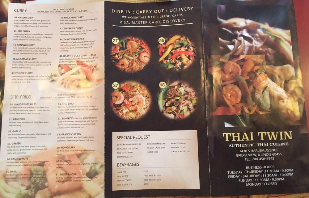 Menu at Thai Twin restaurant, Bridgeview, S Harlem Ave #1315