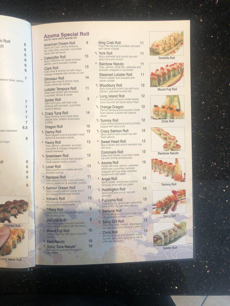 Menu at Azuma Sushi restaurant, Huntington