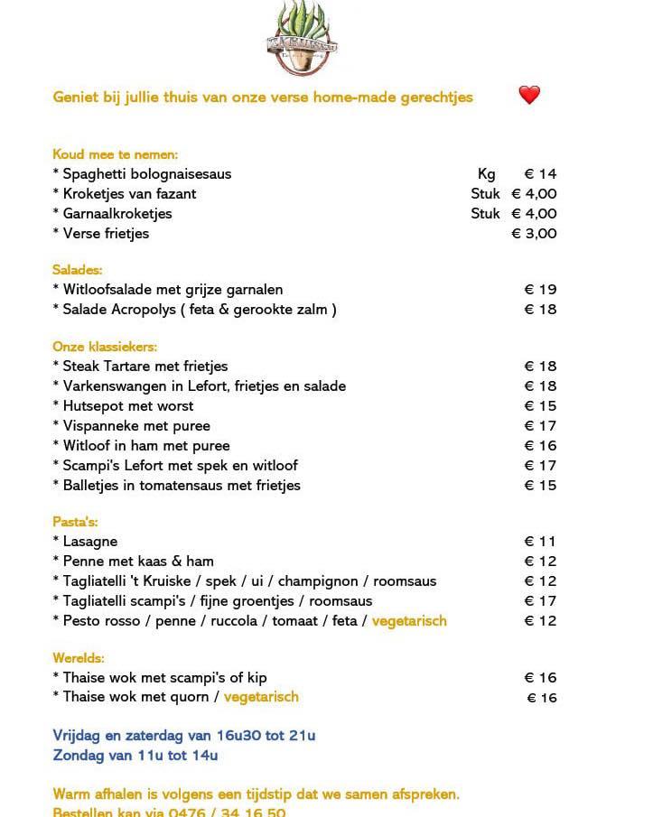 Menu at Eet-,whisky - en bierkroeg 't Kruiske, Deerlijk, 1
