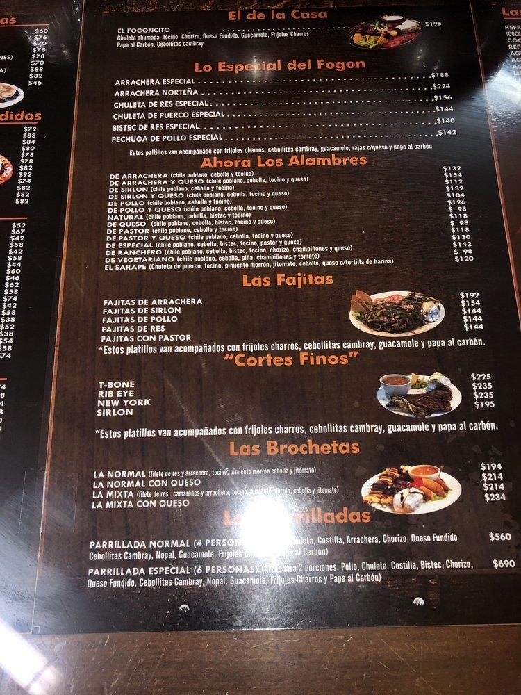 Menu at El Fogón restaurant, Playa del Carmen, Av. Constituyentes