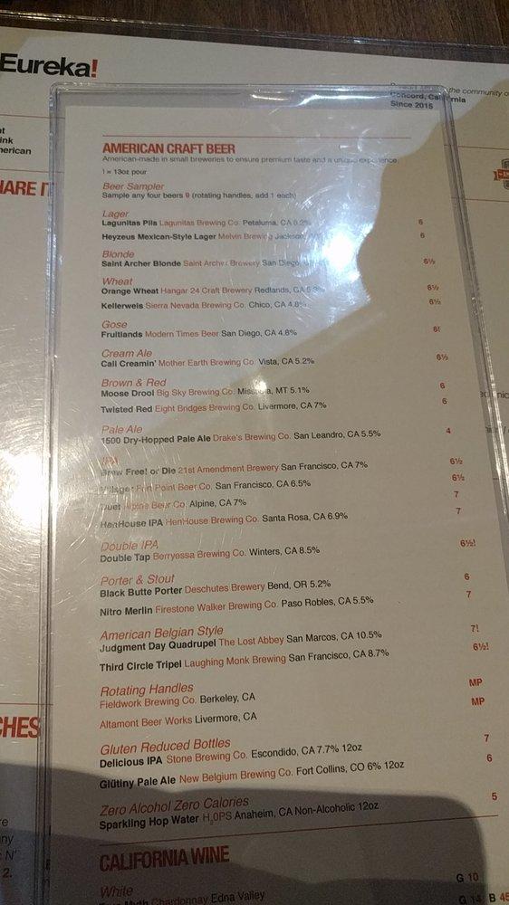 Menu at Eureka! pub & bar, Concord