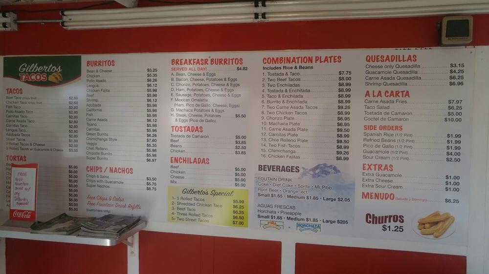Menu at Gilberto's Tacos Mexican Restaurant, Citrus Heights