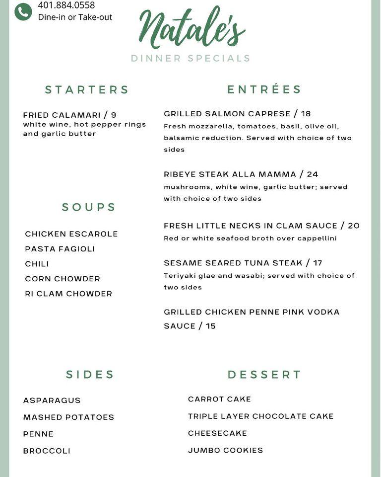 Menu at Natale's Deli restaurant, East Greenwich