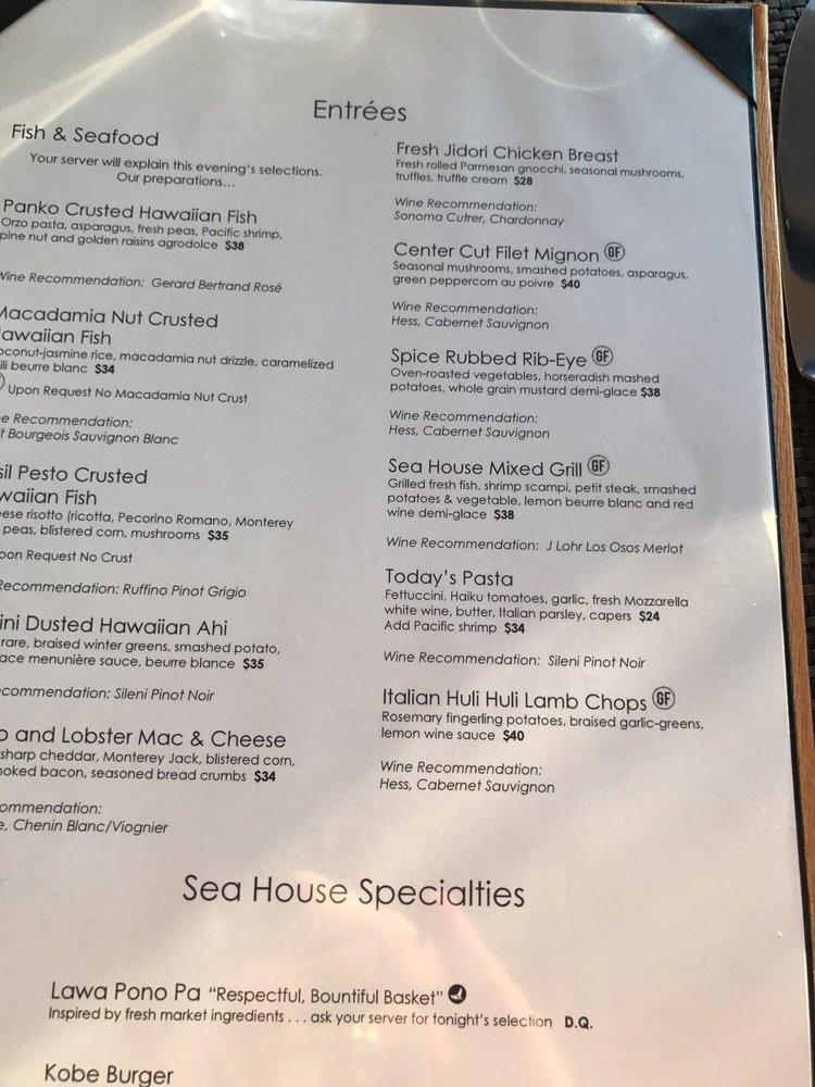 Menu at Sea House Restaurant, Kapalua