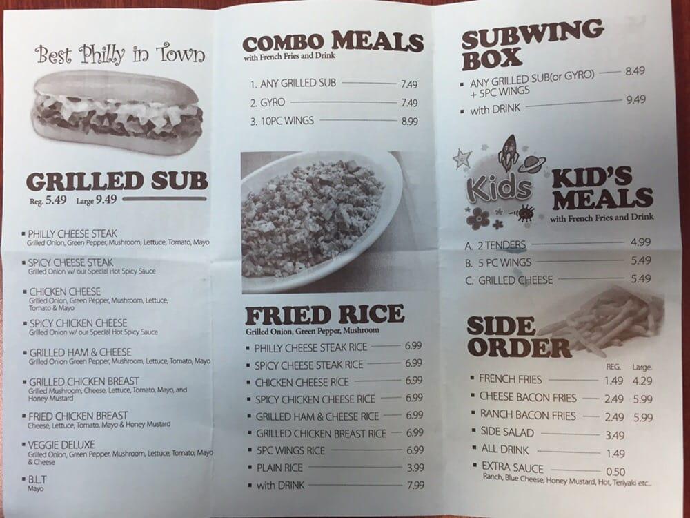 Carta del restaurante Sub Wings Milkshake & Burger, Alpharetta
