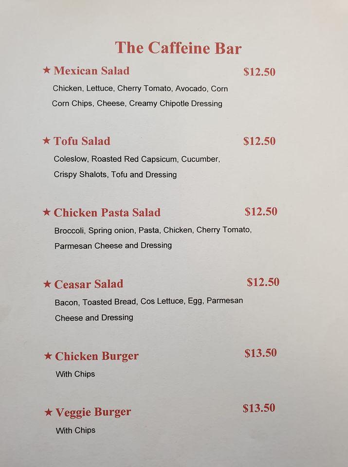 Menu at The Caffeine Bar, Papamoa, 7/1086 Papamoa Beach Rd