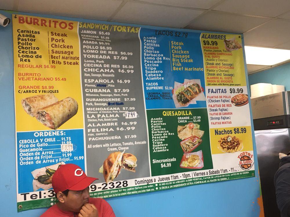 Menu at Tortas El Guero restaurant, Indianapolis, 3818 N High School Rd