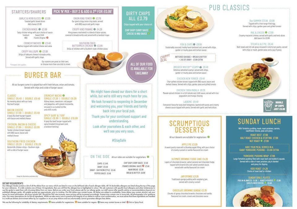 Menu at The Victoria Hotel pub & bar, Burnham-on-Sea