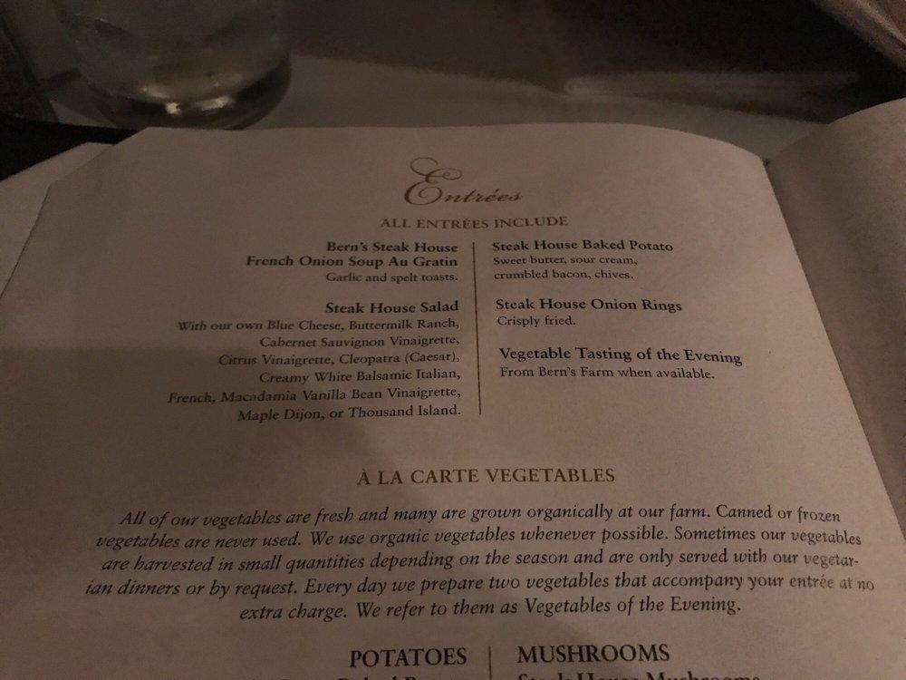 Menu at Bern's Steak House steakhouse, Tampa, 1208 S Howard Ave