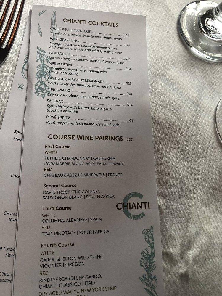 Menu at Chianti restaurant, Mackinac Island