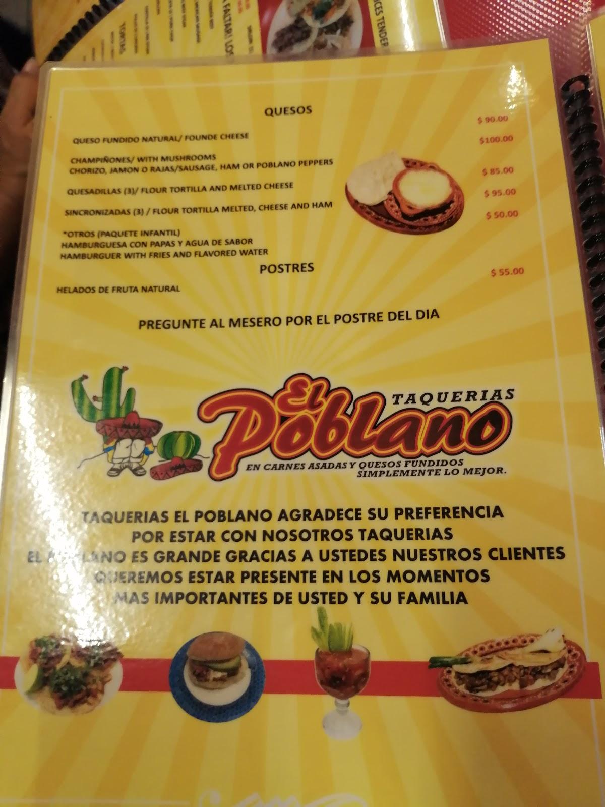 Menu at El poblano restaurant, Cancún, Av Nichupte 50
