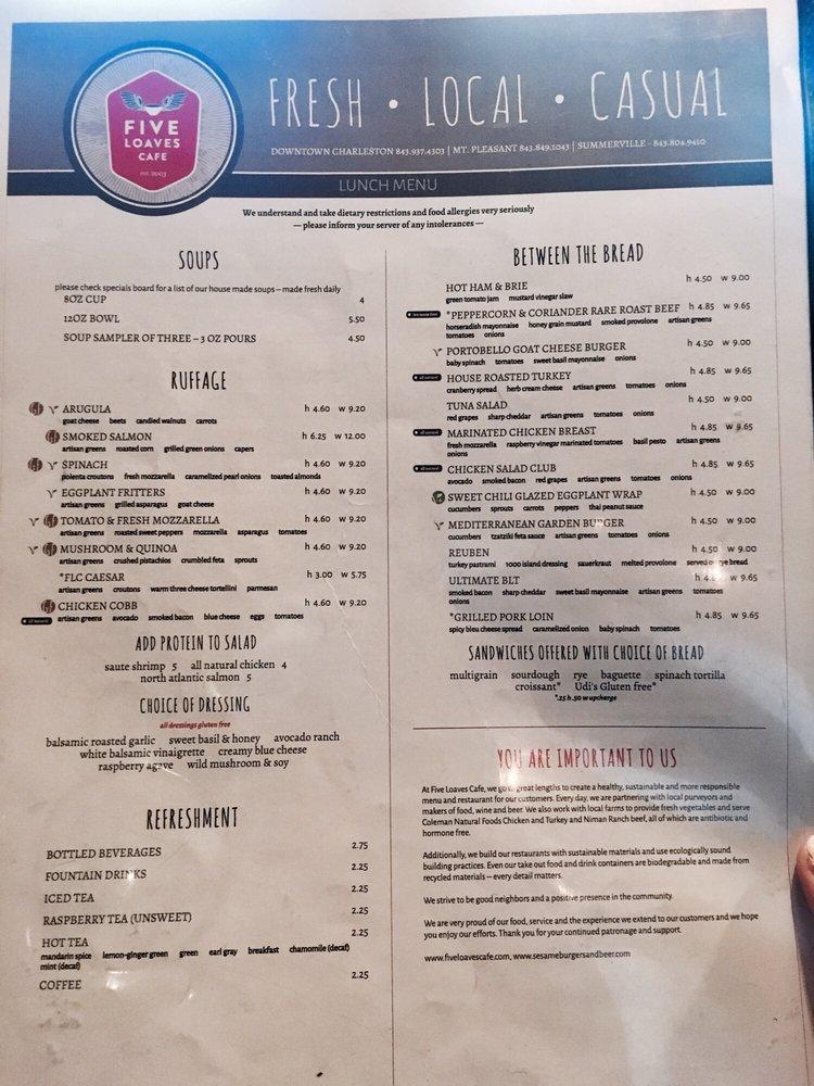 Menu at Five Loaves Cafe, Mount Pleasant, Johnnie Dodds Blvd #100