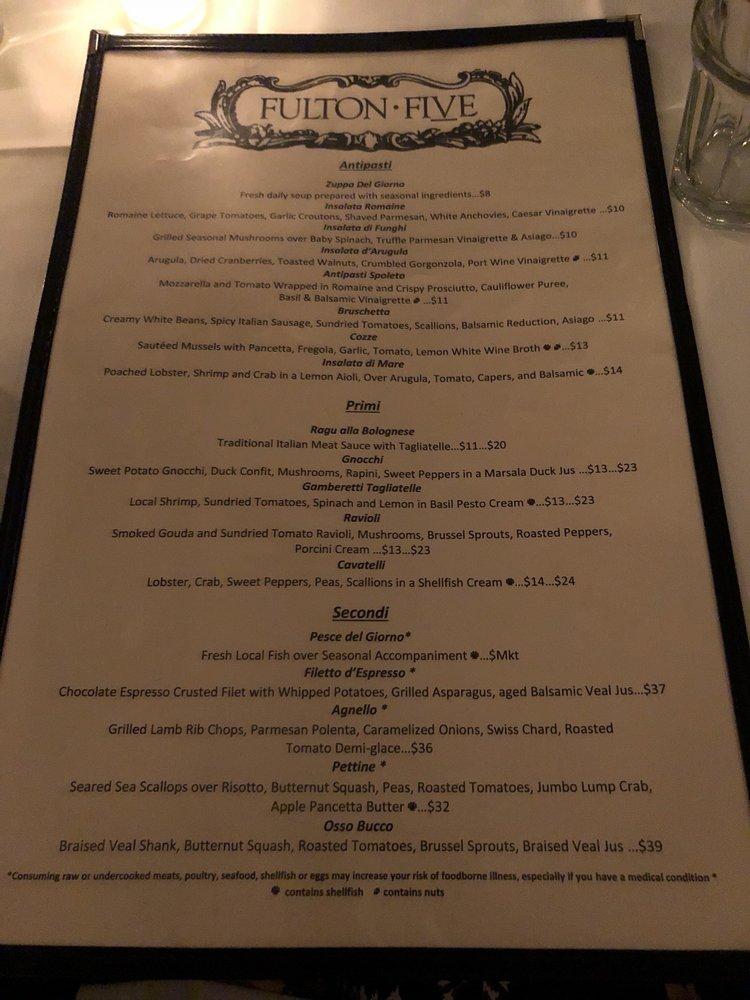 Menu at Fulton Five pub & bar, Charleston