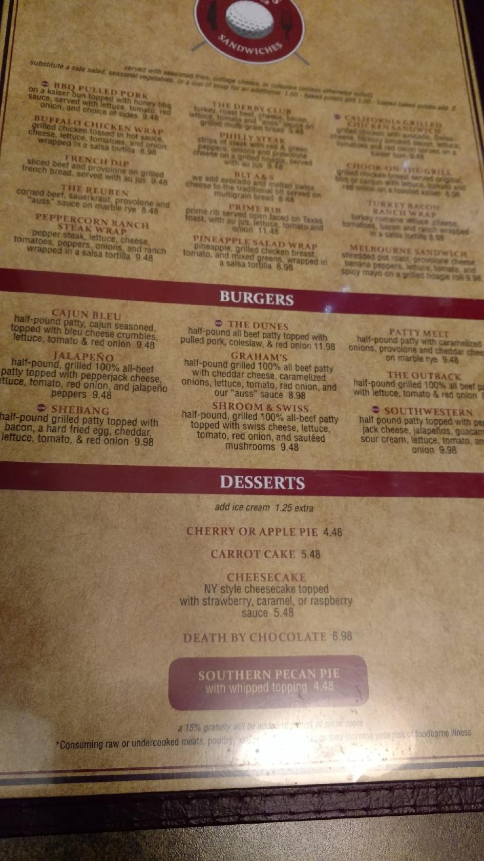 Menu at Graham's Grill & Pub, North Sioux City