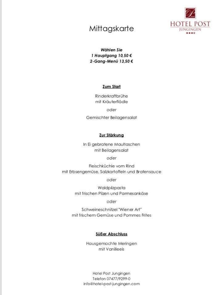 Speisekarte von Hotel Post & Restaurant, Jungingen